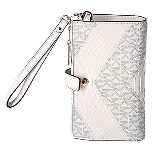 Michael Kors Jet Set Travel Large Double Zip Wallet MK Signature Multi Python Design (Light Cream)