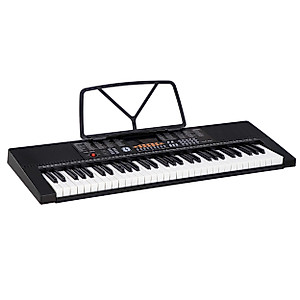 Smartxchoices 61-Key Electronic Keyboard Piano Stand Portable LED Display Keyboard Kit with Adjustable Stand, Adjustable Stool, Headphones, Microphone & Music Stand