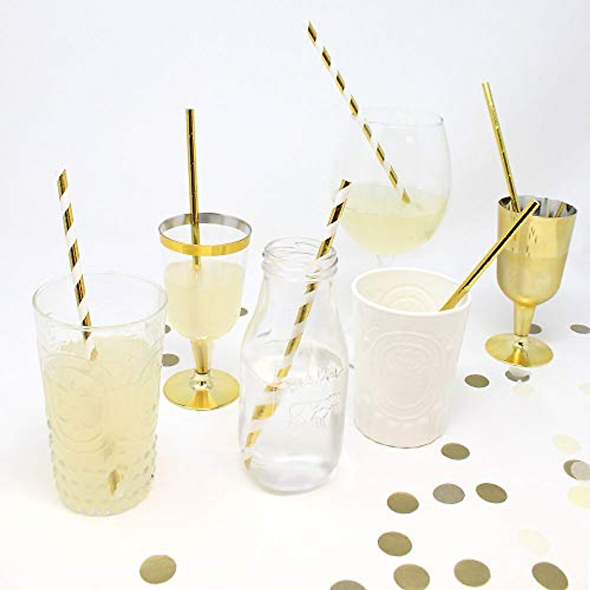 Just Artifacts Premium Disposable Drinking Striped Paper Straws (100pcs, Metallic Gold)