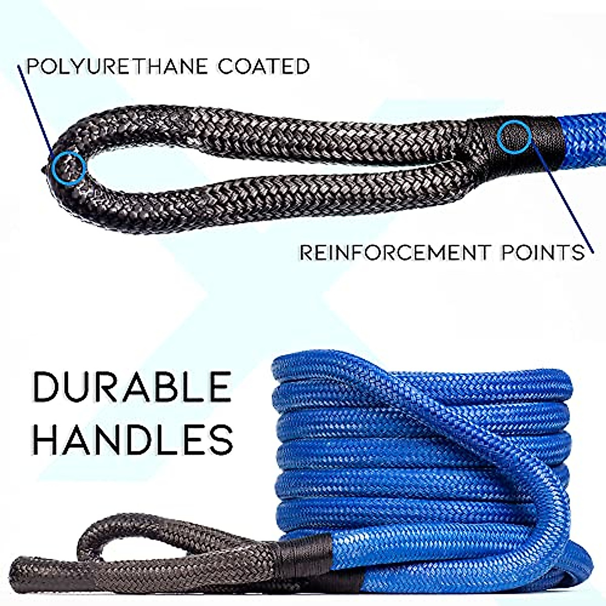 HEROX 1” x 30ft Kinetic Recovery Rope Kit - Offroad Tow Strap - Heavy Duty Tow Rope for Trucks ATV Vehicles SUV and UTV - Comes with 2 Soft Shackles and Storage Bag - Blue