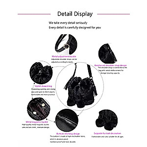 ENYIWH Women Leopard Print Faux Purse Fur Drawstring Bucket Bag Shoulder Crossbody Bag