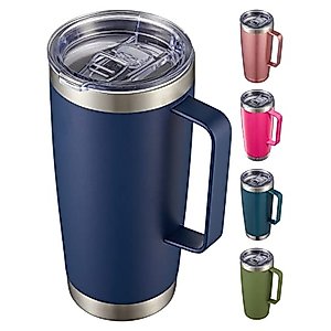 CIVAGO 20 oz Tumbler Mug with Lid and Straw, Insulated Travel Coffee Mug with Handle, Double Wall Stainless Steel Vacuum Coffee Tumbler, Thermal Coffee Cup, Navy Blue
