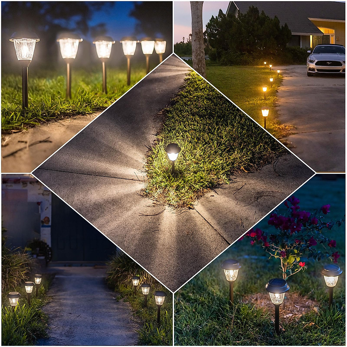 XMCOSY+ Solar Lights Pathway Outdoor - 2 LED Modes 10/25 LM Solar Powered Yard Garden Lighting, Waterproof IP65 Glass Stainless Steel Landscape Lights for Driveway Walkway Sidewalk Decor (Warm White)