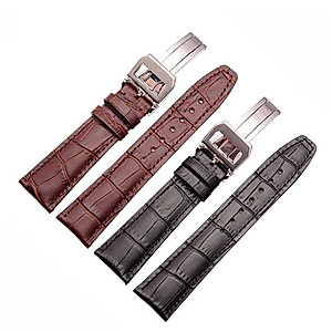 Richie strap 20mm 21mm 22mm Crocodile skin pattern Leather Watch Straps Deployment Clasp Band for IWC Portugieser Pilot's Watchs[IW35312/IW371401] (21mm, Black)