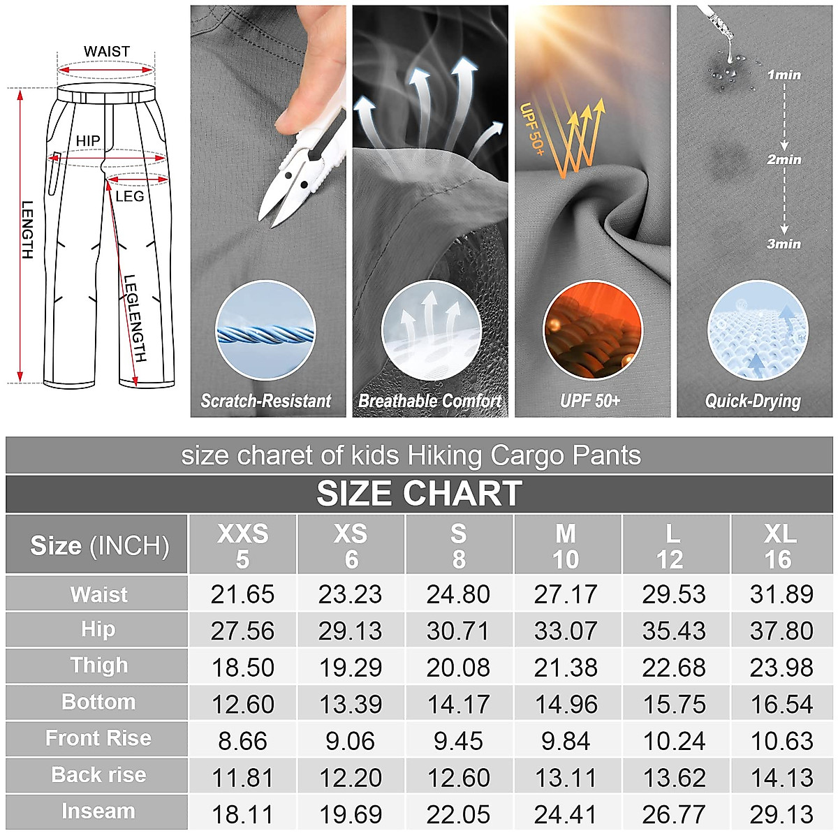 linlon Kids' Cargo Pants, Boy's Casual Outdoor Quick Dry Waterproof Hiking Climbing Convertible Trousers #9016-Army Green-XS