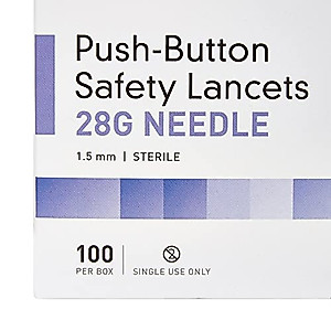 McKesson Safety Lancets, Sterile, Push-Button, 28 Gauge Needle, 1.5 mm, 100 Count, 1 Pack