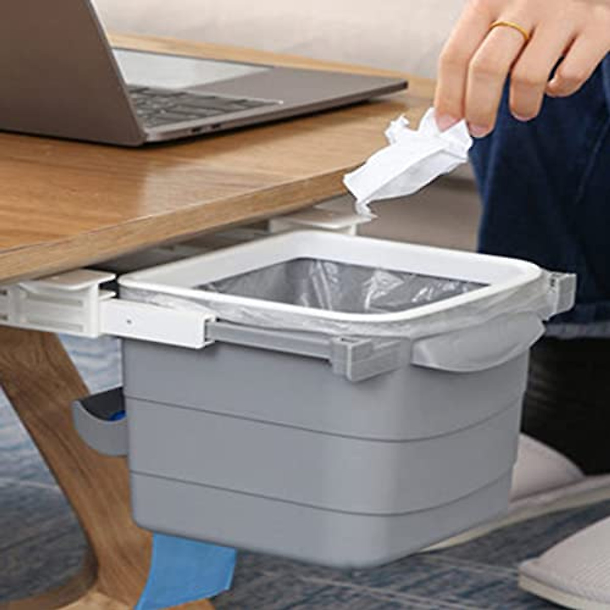 STOBOK Desk Drawer Trash Can Under Desk Trash Bin Wastebasket Under Table Slide Out Invisible Garbage Can Sundries Container for Home Kitchen