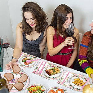 Avezano 192 Pcs Tea Party Decorations Tea Party Plates and Napkins Sets Floral Lets Partea Tableware Tea Party Supplies for Baby Shower Bridal Shower Wedding Birthday Decor Serves 24 Guests