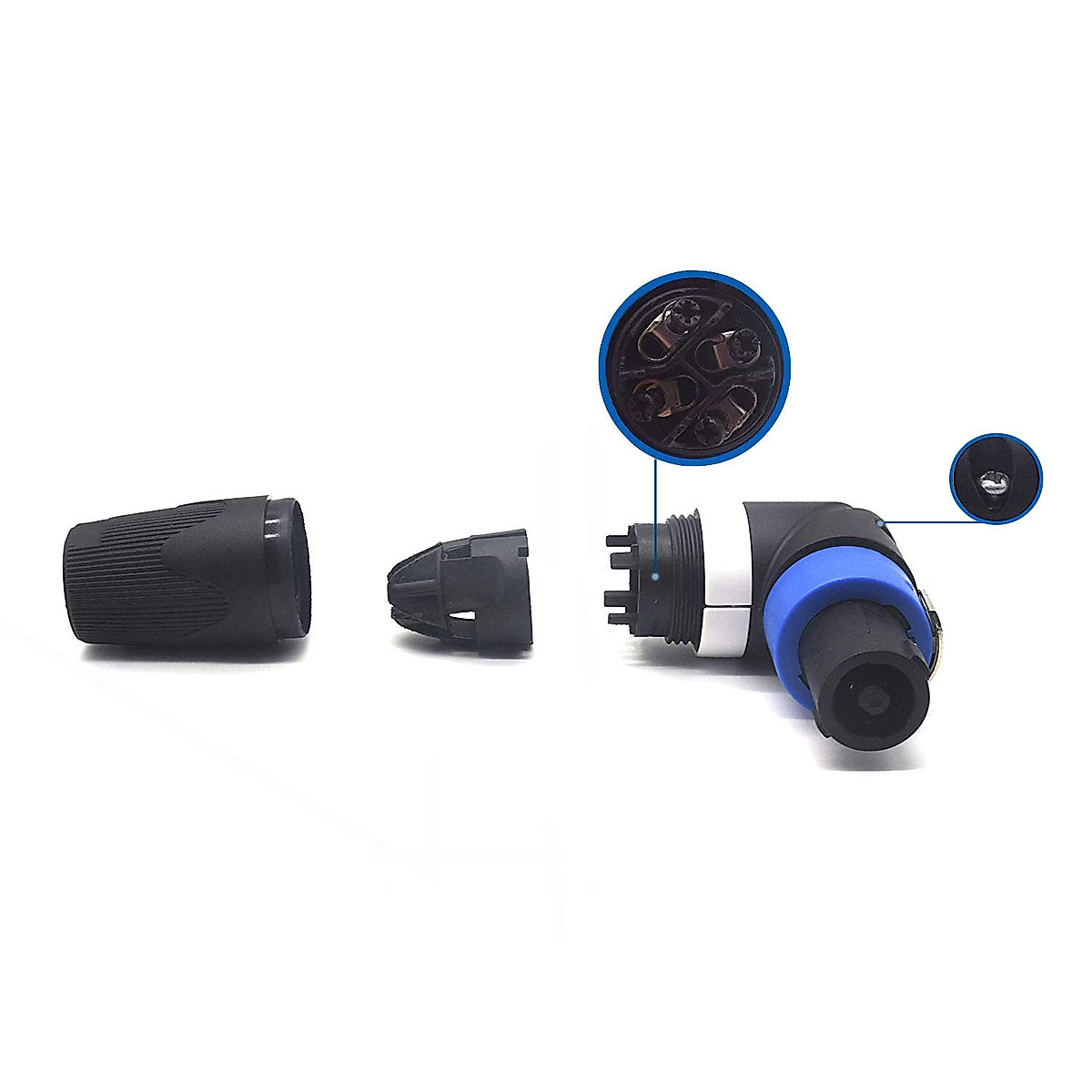 Yuyaokk 4-Pack Right Angle Speakon Cable Adapter Connectors, 4 Pole L-Shape High-Load Speaker Plug Twist Lock Compatiable with Speakon NL4 & NL2 Series