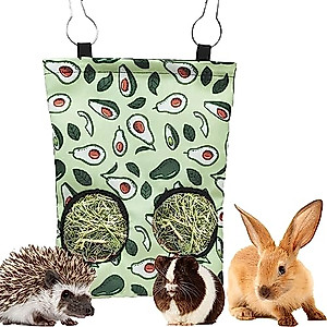 Lemengtree Small Animals Feeder Bag, Guinea Pig Hay Bag Rabbit Feeding Bag Hanging Feeder Sack Storage with 2 Holes for Chinchilla Hamsters Rabbit Guinea Pig Small Pets (Avocado)