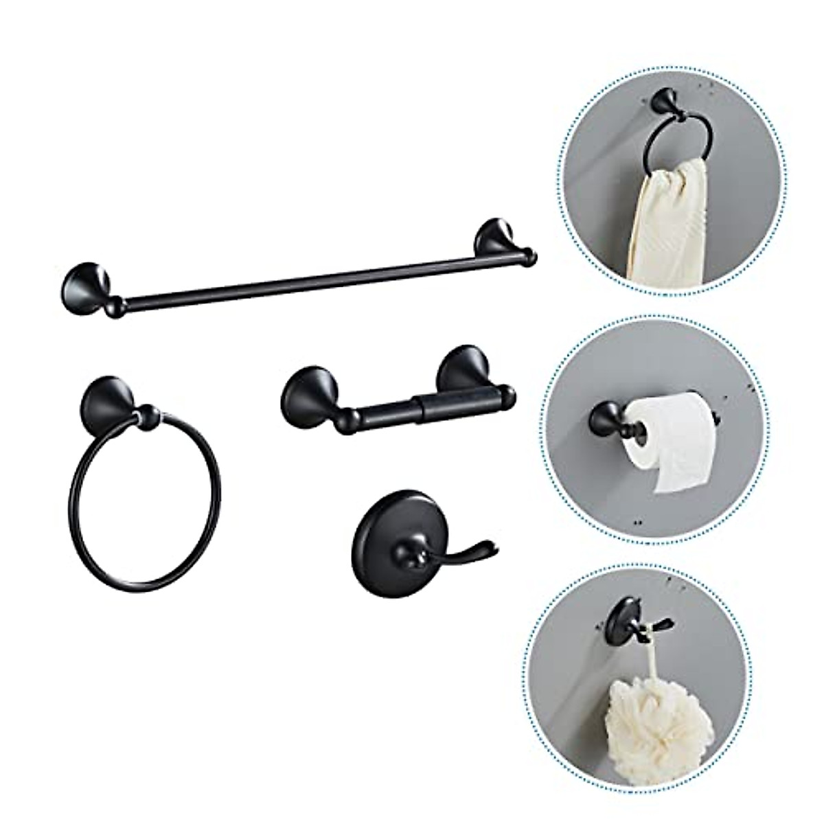 Angoily 1 Set Bathroom Four Piece Set Black Washcloth Paper Towel Roll Dispenser Stainless Steel Towel Kitchen Towel Hanger Wall Towel Hooks Bath Towel Bar Stainless Steel Black Towel Ring