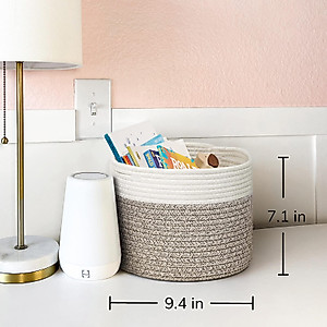INDRESSME Small Woven Storage Basket, 9.4 x 7.1 inches, Small Round Rope Basket with Handles, Dog Toy Basket, Small Laundry Basket for Organizing, Small Toy Basket for Gifts Empty