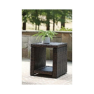 Signature Design by Ashley Grasson Lane Outdoor Rattan Square End Table with Storage, Brown