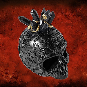 Skull﻿ Crystals Ring Holder, 3.75" H For & Year Round - Skull Decor, Goth Ring Organizer, ﻿Storage Display, Skeleton Jewelry Holder Trinket Rings Tray - Gothic & Emo Decor - Spooky Oddity