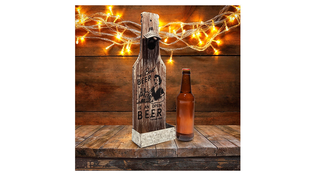 Vintage Barn Wall-Mounted Beer Opener with Cap Catcher - Rustic Decor ...