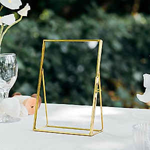 NCYP Glass Table Signs for Wedding - Small 5x7 Inches Place Card Holder - Gold Glass Photo Frame - Rectangle Display Brass Frame for Pressed Dried Flowers, Centerpiece (Glass Frame Only)