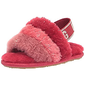 UGG Girls T Fluff Yeah Metallic Sparkle Slipper, Red Multi, 12 Little Kid