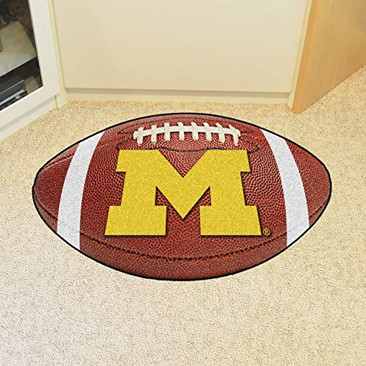 FANMATS NCAA University of Michigan Wolverines Nylon Face Football Rug , 22"x35"