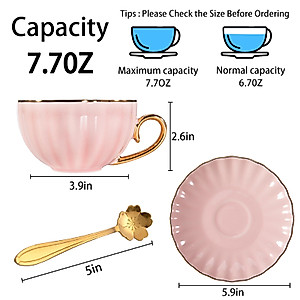ICHAG Teacup and Saucer Set, Tea Cups Set of 6, Porcelain Tea Cups 7.7oz, Golden Trim, Golden Spoon, Tea Cups Set of 18 for Afternoon Tea, Womens Tea Party, Home Office Present (Pumpkin Coffee Mugs)