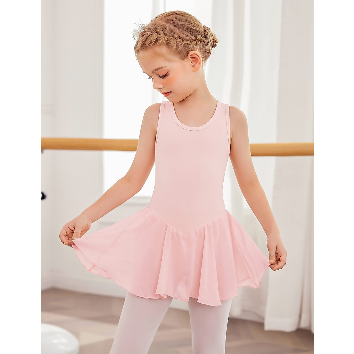 Arshiner Kid Girls Hollow Back Ballet Leotard with Skirt Sleeveless Dance Dresses