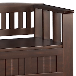 SIMPLIHOME Acadian Solid Wood 48 Inch Wide Transitional Entryway Storage Bench with Shelf in Brunette Brown, for The Living Room, Entryway and Family Room
