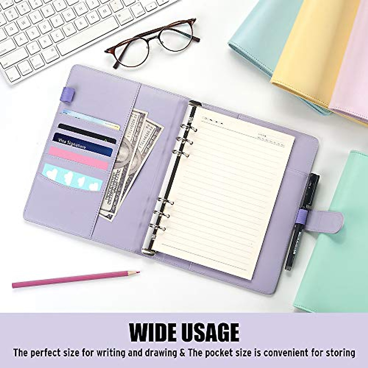 Sooez A5 Notebook Binder, 6 Ring Planner with Stylish Design, Loose Leaf Personal Organizer Binder Cover with Magnetic Buckle Closure, PU Leather Binder for Women with Macaron Colors (Pink)