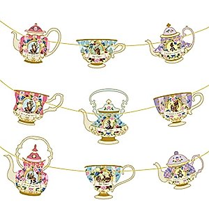 Alice In Wonderland Hanging Teapot & Tea Cup Bunting for Mad Hatter Tea Party