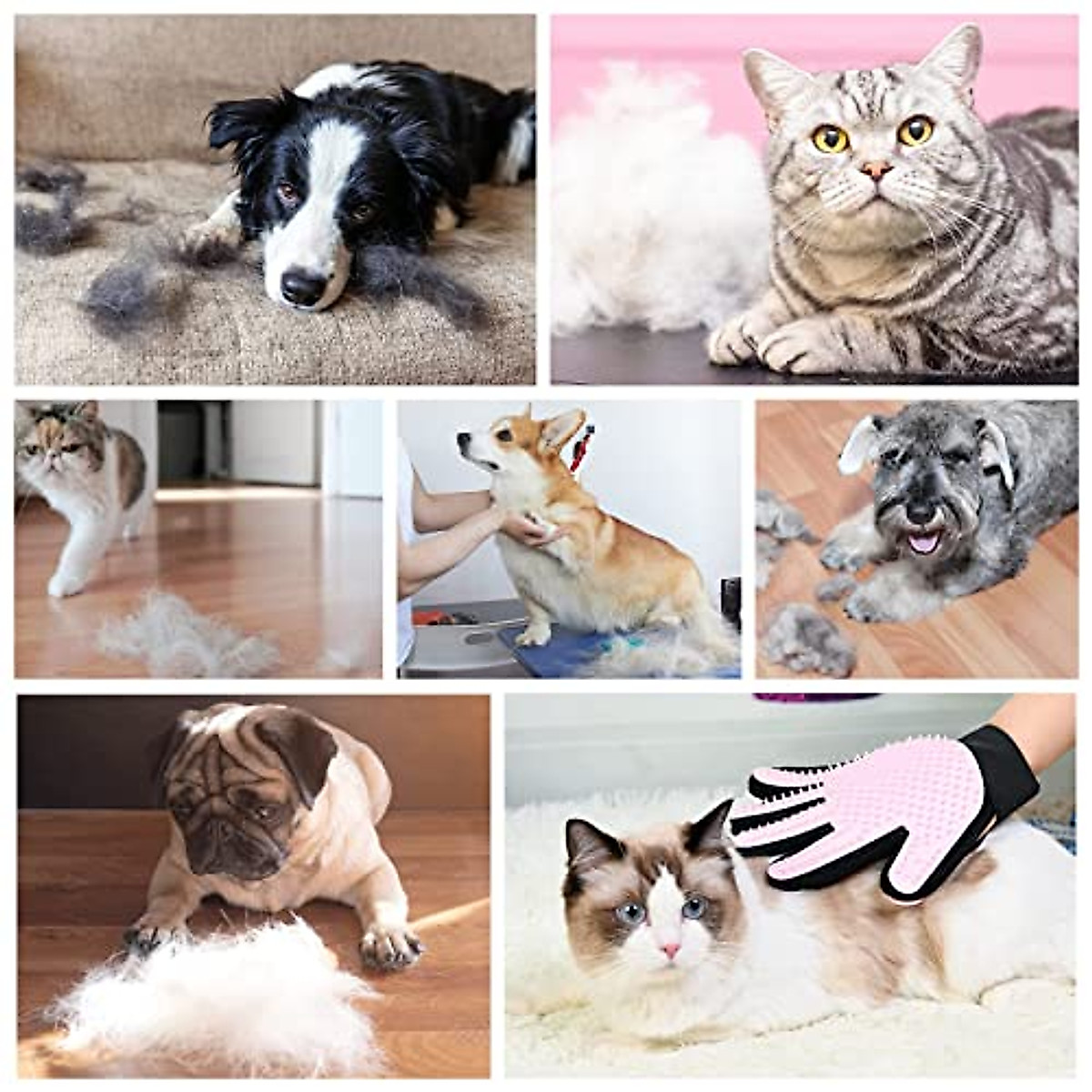 miaow Pet Grooming Glove,Five Fingers with 259 Silicone Needles,Effective in Removing Pet Floating Hair, Glove Size fits All,Double-Side Pet Grooming Design, can be Worn on Both Hands-1 Piece,Pink.