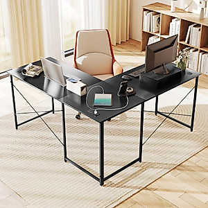 Tangkula L-Shaped Computer Desk with Power Outlets, 95” Long 2-Person Desk with Monitor Shelf, Modern Corner Desk Gaming Table with USB Ports for Home Office