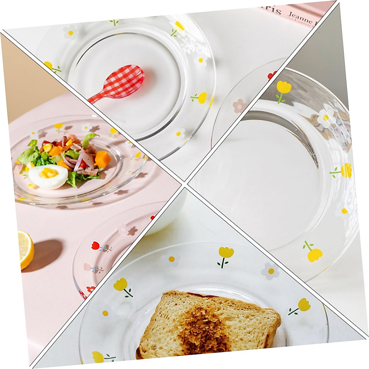 NOLITOY 4 Pcs Tulip Flower Glass Plate Glass Dessert Plate Transparent Salad Plate Food Serving Plate Kitchen Salad Plate Glass Salad Plate Fruits Plate Household Tableware