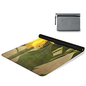 GOODOLD Sunflowers Vintage Yoga Mat, 71 x 26 Inch Non-slip Yoga Mats Folding Travel Exercise Mat Indoor Outdoor Gym Pilates with Storage Bag for Women Men