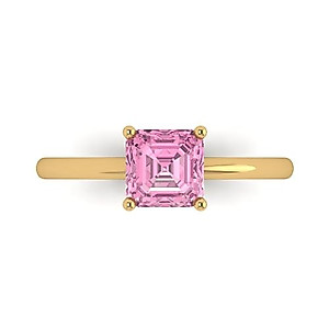 Clara Pucci 1.0 ct Asscher Cut Solitaire Pink Simulated Diamond Wedding Bridal Designer Anniversary Engagement Ring Real 14k Yellow Gold