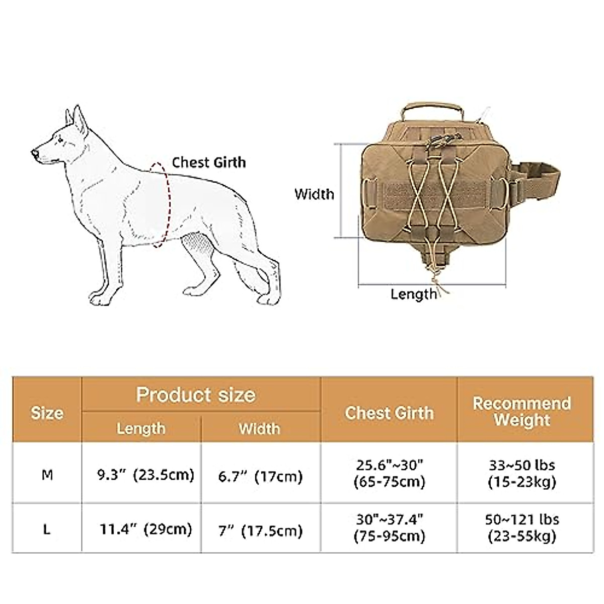 EXCELLENT ELITE SPANKER Dog Pack Hound Dog Saddle Bag Backpack for Travel Camping Hiking Medium & Large Dog with 2 Capacious Side Pockets(COB-L)