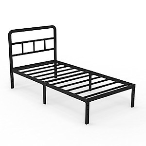 Maenizi Twin Bed Frames with Headboard, 14 Inch Twin Bed Frames No Box Spring Needed Support Up to 2500 lbs, Noise Free, Easy Assembely, Black