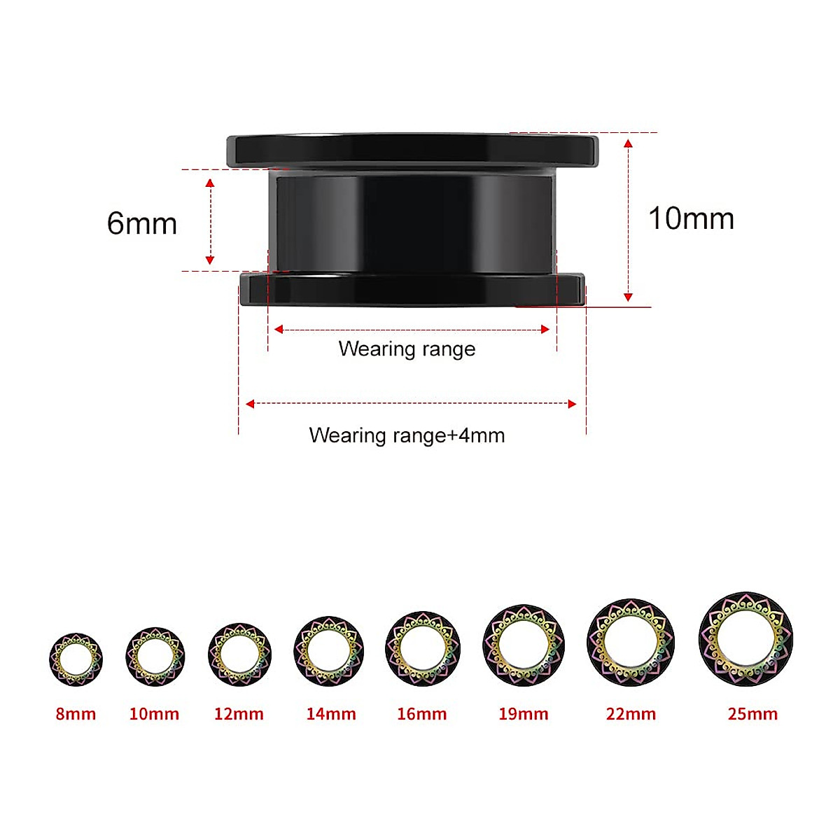 POBAISITER 2PCS Stainless Steel Screw On Ear Gauges Tunnels Hollow Black Electroplate Flower For Men For Women Body Piercing Jewelry 8mm-25mm