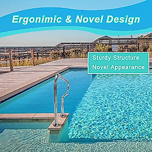 DOEL Pool Handrail, 304 Stainless Steel 48x32 Swimming Pool Stair Rail with Easy Mount Base, Humanized Silver Rustproof Pool Handrail for In-ground Pools