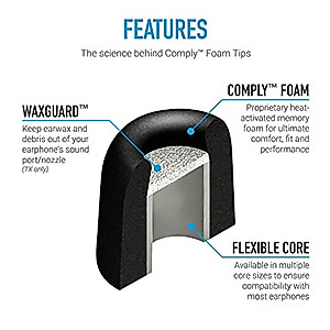Comply Isolation Noise Cancelling Memory Foam Earphone Tips for Sennheiser HD1 Momentum MIE2, IE 800 S, CX 3.00, 5.00 and 7.00BT, Premium Replacement Earbud Tips, Comfortable Secure Fit(Small,3 Pairs)