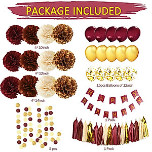 Burgundy Gold Birthday Party Decorations for Women/Fall Birthday Decor Happy Birthday Banner Maroon Gold Balloons Women Burgundy 30th/40th/50th Birthday Party Decorations