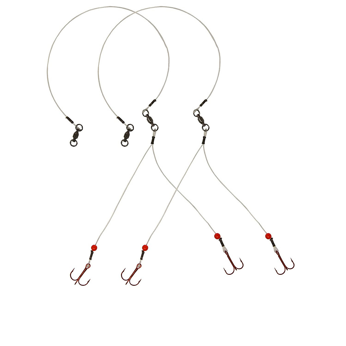 TOOTH SHIELD TACKLE Ice Fishing Quick Strike Tip-Up Rig (80 lb Fluorocarbon) / Ice Fishing Walleye Tip Up Quick Strike Bait Harness Red Flipper (2 Pack) (#6)