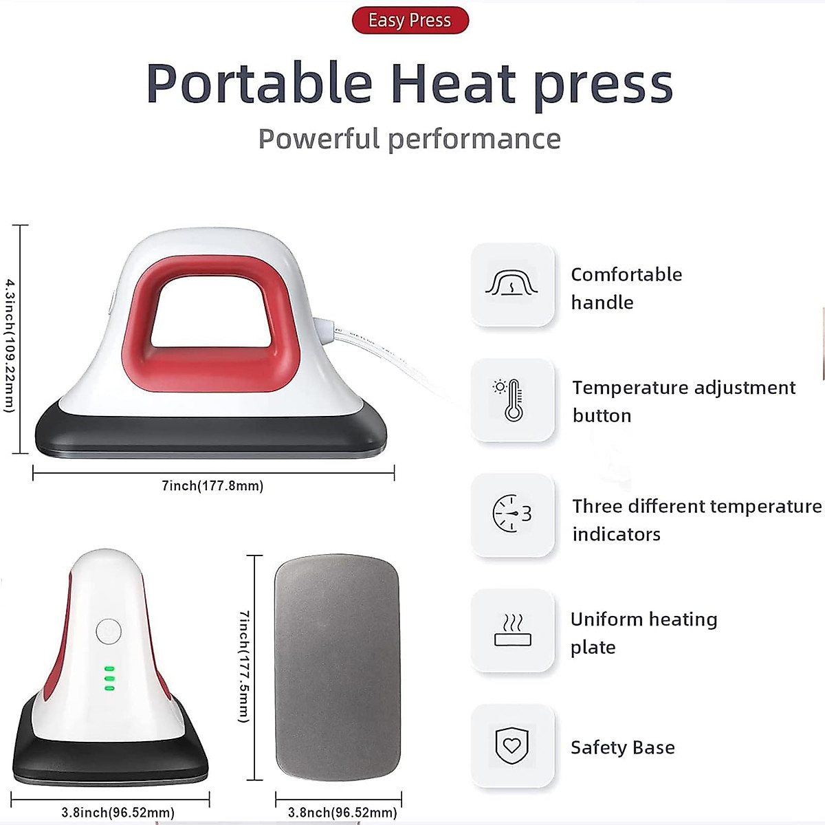 Heat Press - 7" x 3.8" Heat Press Machines for T Shirts Shoes Bags Hats and HTV Vinyl Projects & Portable Easy Iron Press Machine for Heating Transfer