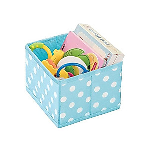 mDesign Soft Fabric Polka Dot Dresser Drawer and Closet Storage Organizer, Bin for Child/Kids Room, Nursery, Playroom, Bedroom, 12 Pack - Turquoise Blue/White