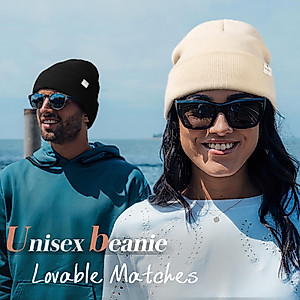 YANIBEST Womens Satin Lined Knit Beanie Hat Acrylic Winter Hats for Women Men Silk Lining Soft Slouchy Warm Cuffed Beanie Hat Blue