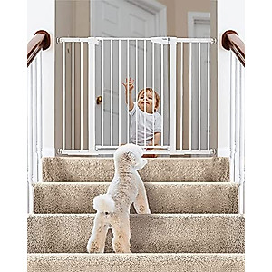 Mom's Choice Awards Winner-Cumbor 29.7"-51.5" Baby Gate Extra Wide, Easy Walk Thru Dog Gate for The House, Auto Close Safety Pet Gates for Stairs, Doorways, Child Gate Includes 4 Wall Cups,White