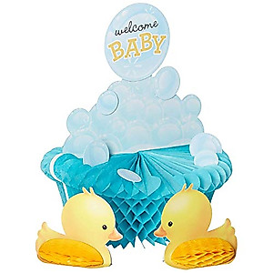 Creative Converting Bubble Bath Rubber Ducky Baby Shower Honeycomb Centerpiece Party Supplies, 9 3/4" x 9", Multicolor