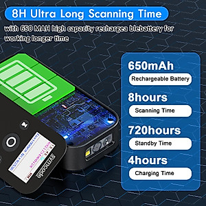 symcode Bluetooth Barcode Scanner with Display Screen Battery Level Time Display Works,Wireless 2D QR Bar Code Reader Scanner for Warehouse Supermarket Library