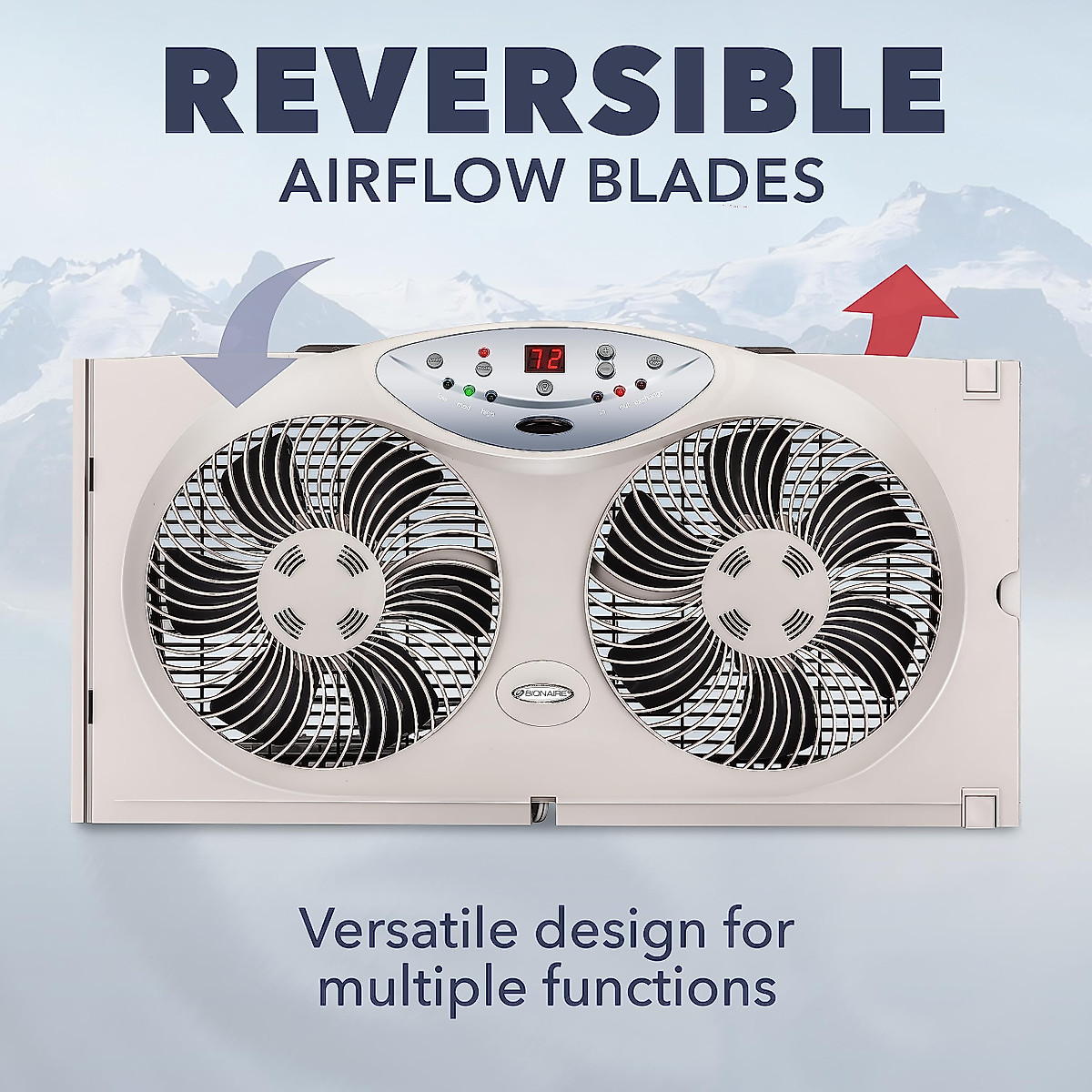 Bionaire Window Fan with Twin 8.5-Inch Reversible Airflow Blades and Remote Control, White