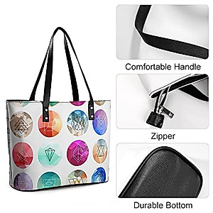 Womens Handbag Geometric Patterns Icons Leather Tote Bag Top Handle Satchel Bags For Lady