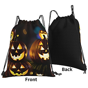 Halloween Pumpkin Drawstring Backpack For Men And Women'S Sports And Fitness Bag, Large Size, Zippered Pocket, Lightweight, Foldable And Portable For Travel