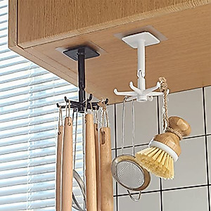 4 PCS Kitchen Utensil Holder 360 Degrees Rotating Folding Hook Self-Adhesive、No Punching 180 Degrees Vertical Flip Hook Waterproof Kitchen Hooks for Hanging for Home Bathroom Kitchen Towel (Black)
