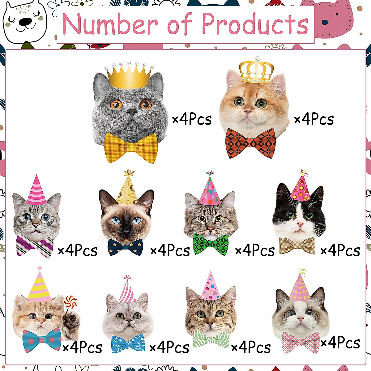Wxiben Cat Birthday Party Decorations - 40PCS Cat Cupcake Toppers Decor Cute Cat Birthday Cake Decorations Supplies Kitten Pet Cupcake Toppers for Birthday Party Baby Shower Cats Face Cake Toppers